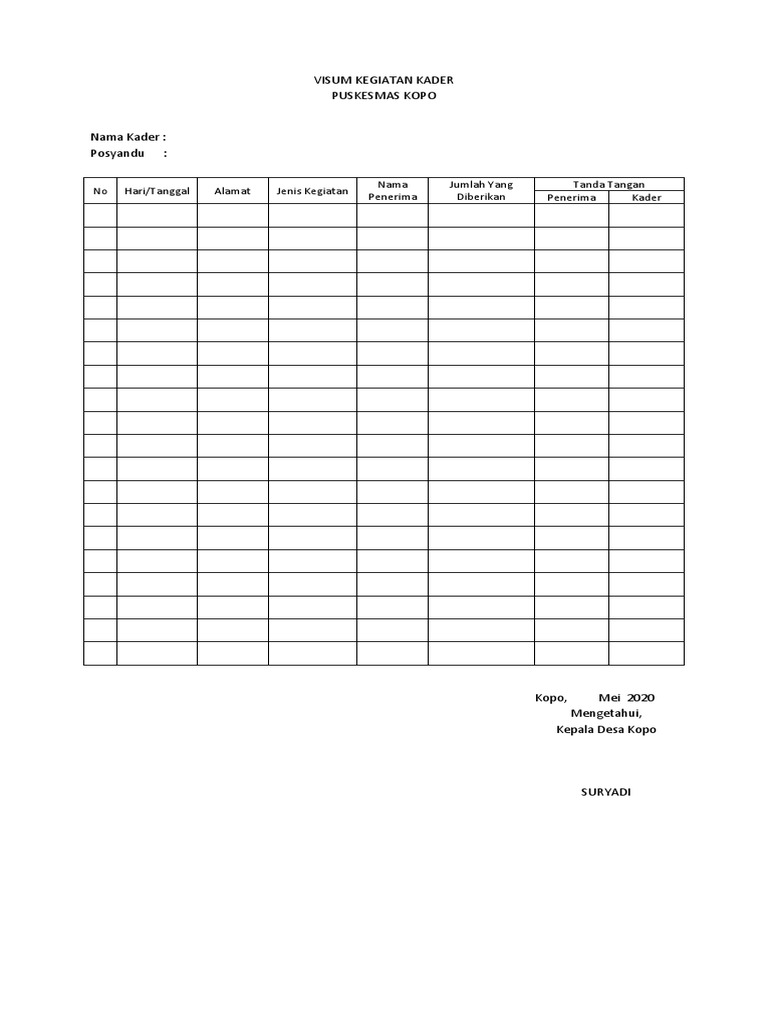 Contoh Format Visum Kegiatan Kader | PDF