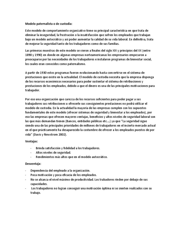 Modelo Paternalista y de Apoyo | PDF | Liderazgo | La naturaleza humana
