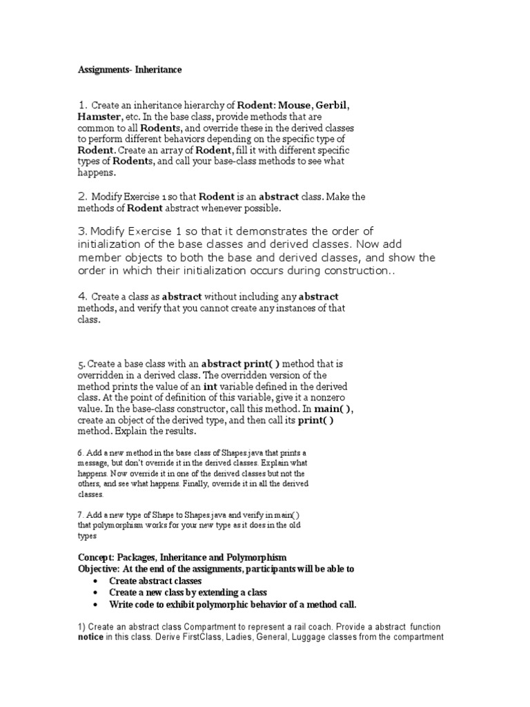 Inheritance and Polymorphism Assignments | PDF | Method (Computer Programming) | Class (Computer ...