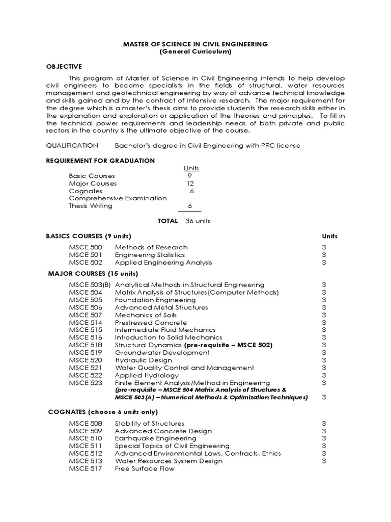 Master of Science in Civil Engineering | PDF | Civil Engineering ...