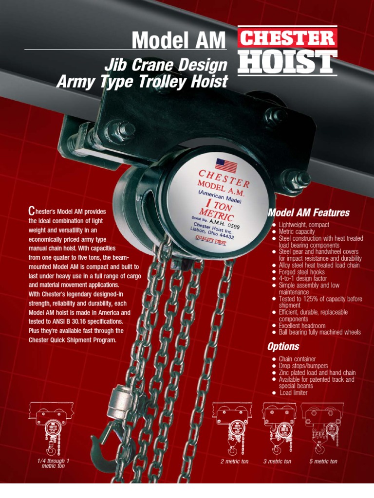 AM Army Type Trolley Hoist | PDF | Bearing (Mechanical) | Steel