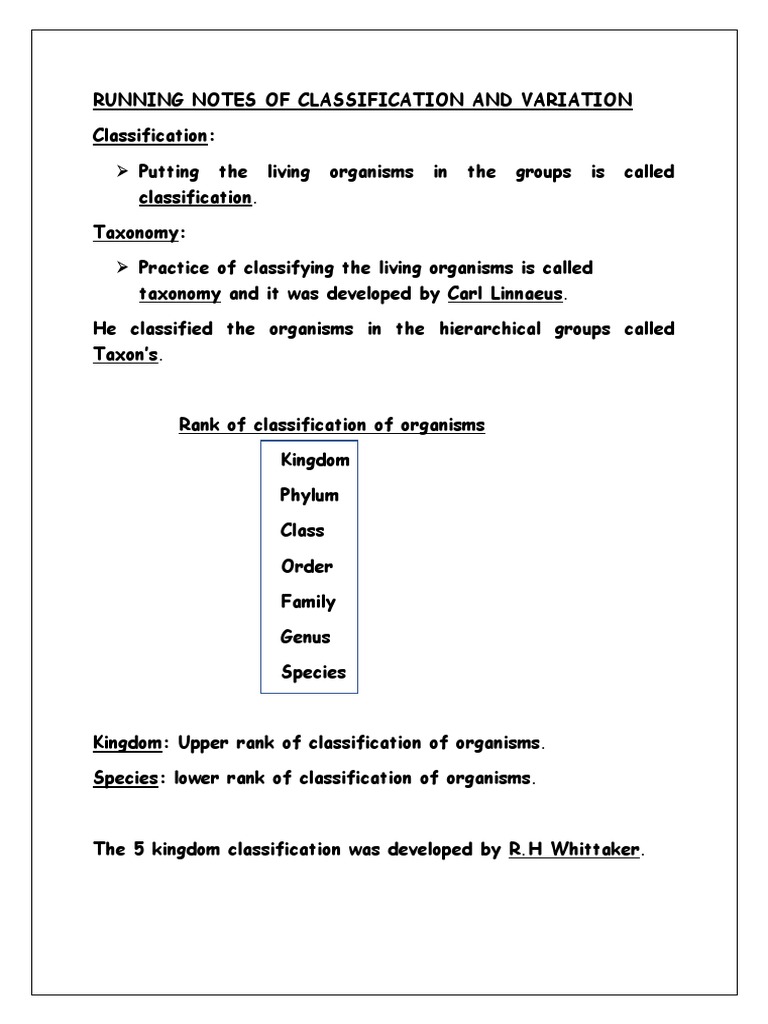 Classification and Variation Running Notes | PDF | Reproduction ...
