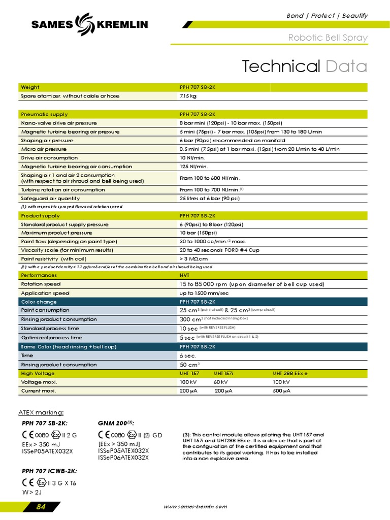 Robotic Bell Spray Technical Data | PDF | Pressure | Physical Quantities
