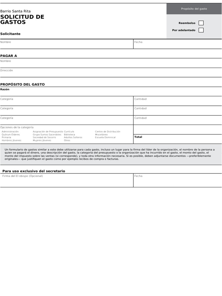 Formulario de Solicitud de Gastos PDF | PDF