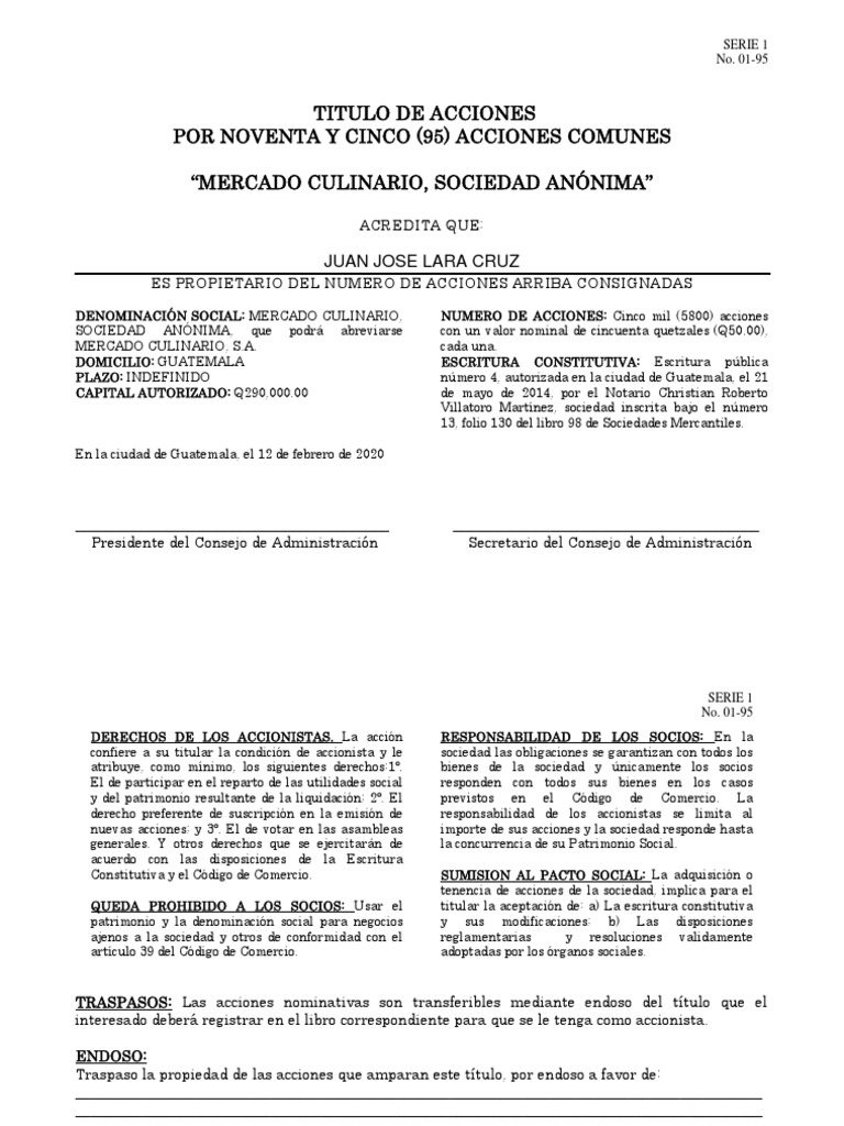 Título de Acciones | PDF | Compartir (Finanzas) | Empresas