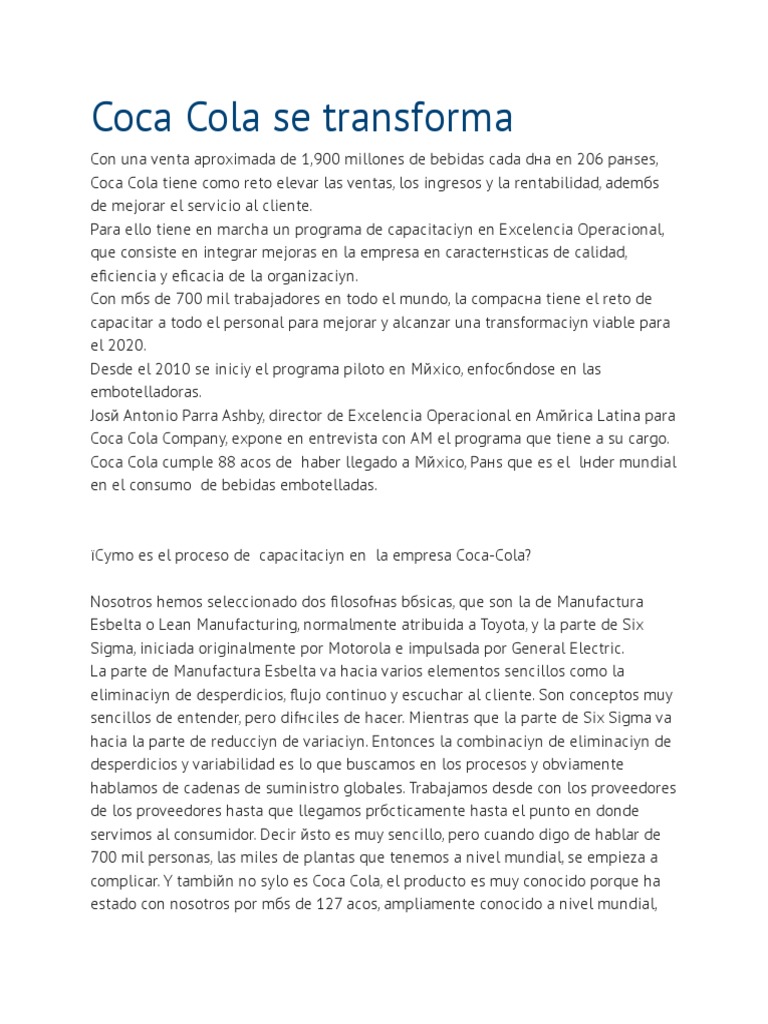 Coca Cola Se Transforma | PDF | Coca Cola | Lean Manufacturing