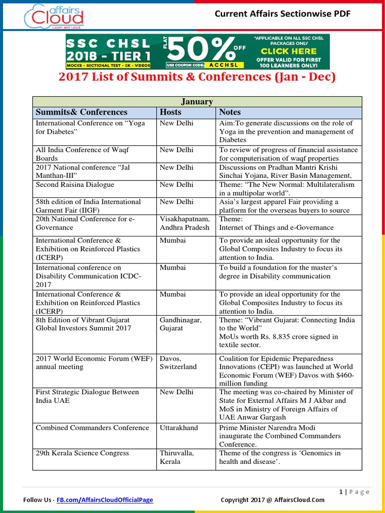 2017 List of Summits & Conferences (Jan - Dec) | PDF | World Economic ...