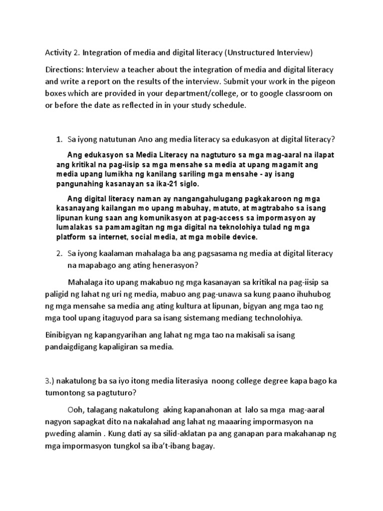 Sa Iyong Natutunan Ano Ang Media Literacy Sa Edukasyon at Digital ...