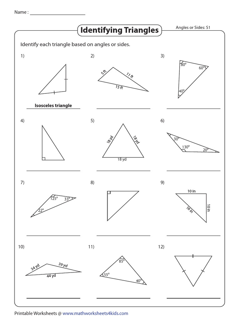 Identifying Triangles: Identify Each Triangle Based On Angles or Sides ...