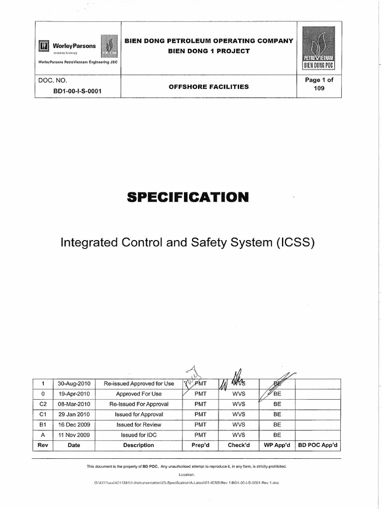 BD1-00-I-S-0001 - 1 Spec Integrated Control and Safety System (ICSS) | PDF