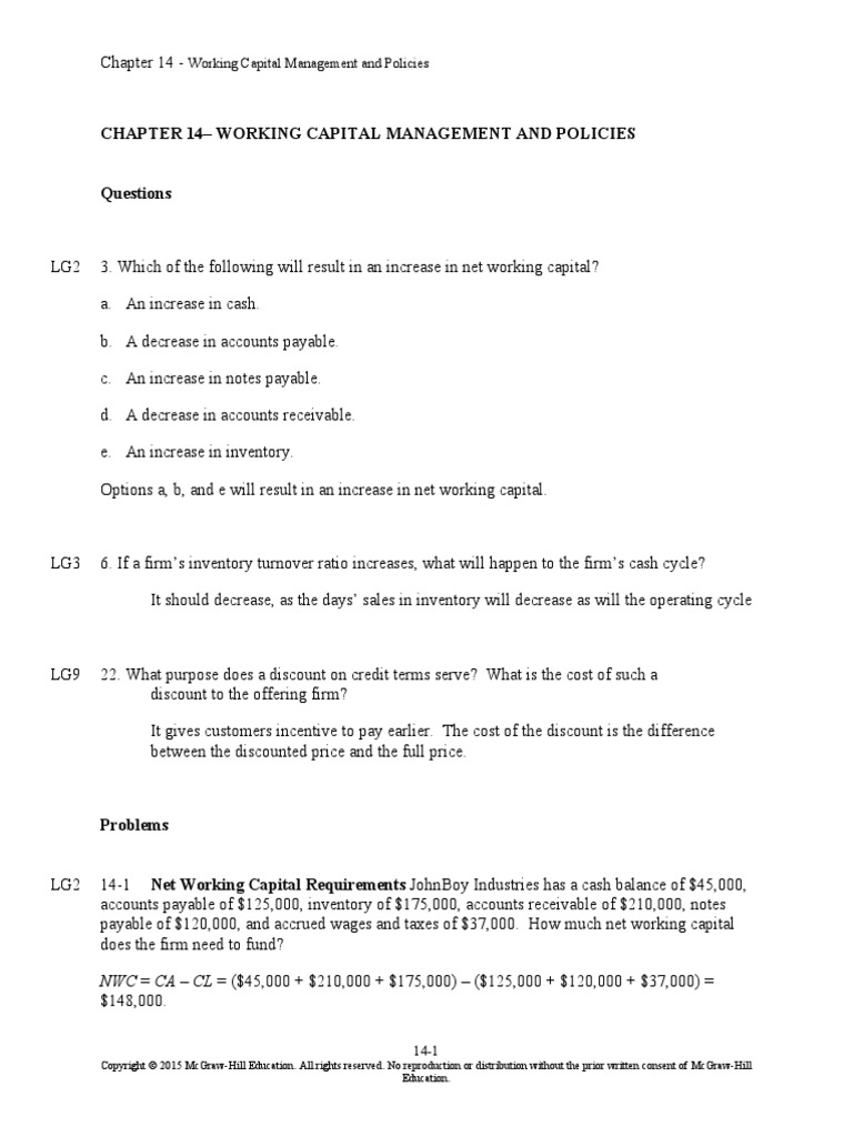Lecture 10 Tutorial Soluition | PDF | Working Capital | Inventory