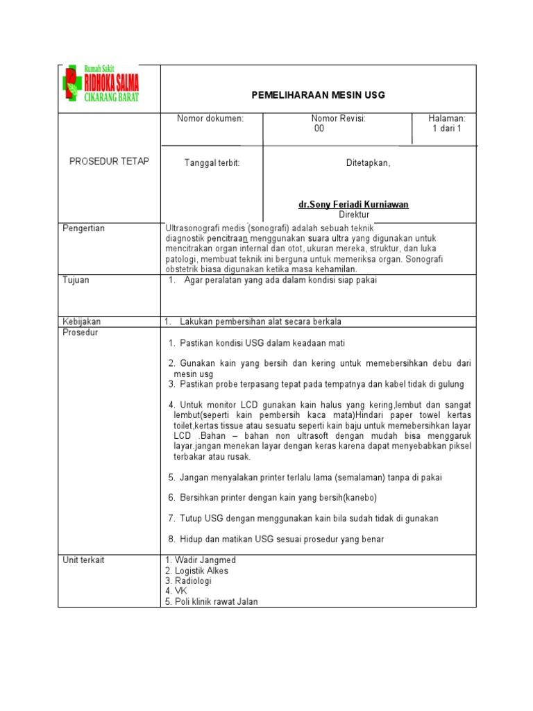 Sop Pemeliharaan Usg | PDF | Sains & Matematika