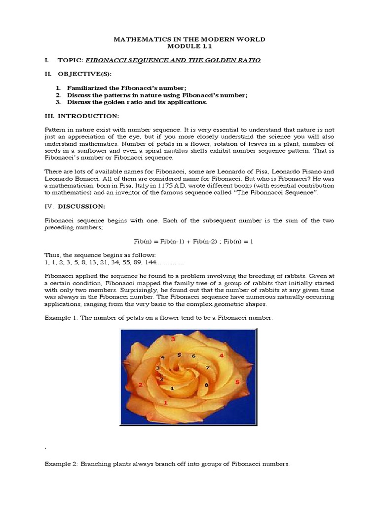 MMW Module 1.1 - Fibonacci Sequence and The Golden Ratio | PDF | Mathematical Concepts ...
