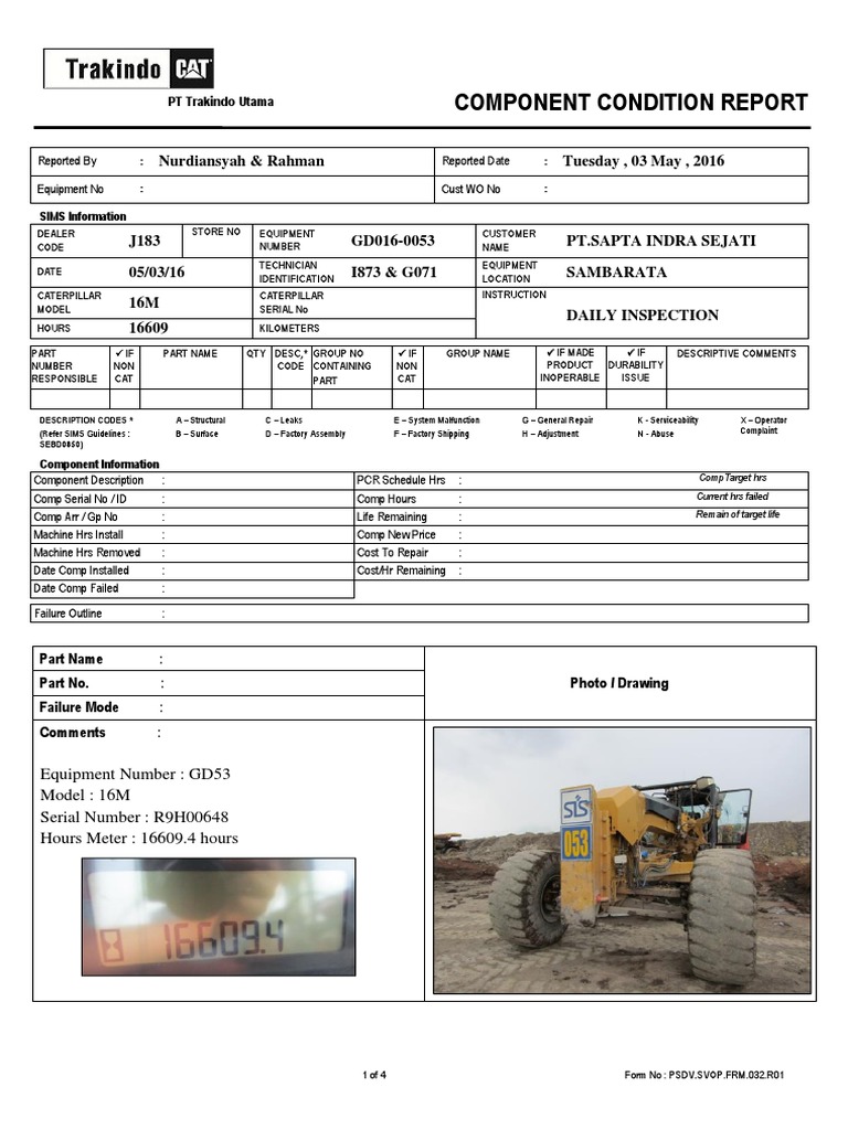 Condition Report SIS 16M Daily Inspection GD16M-0053 (3 May 2016) | PDF ...