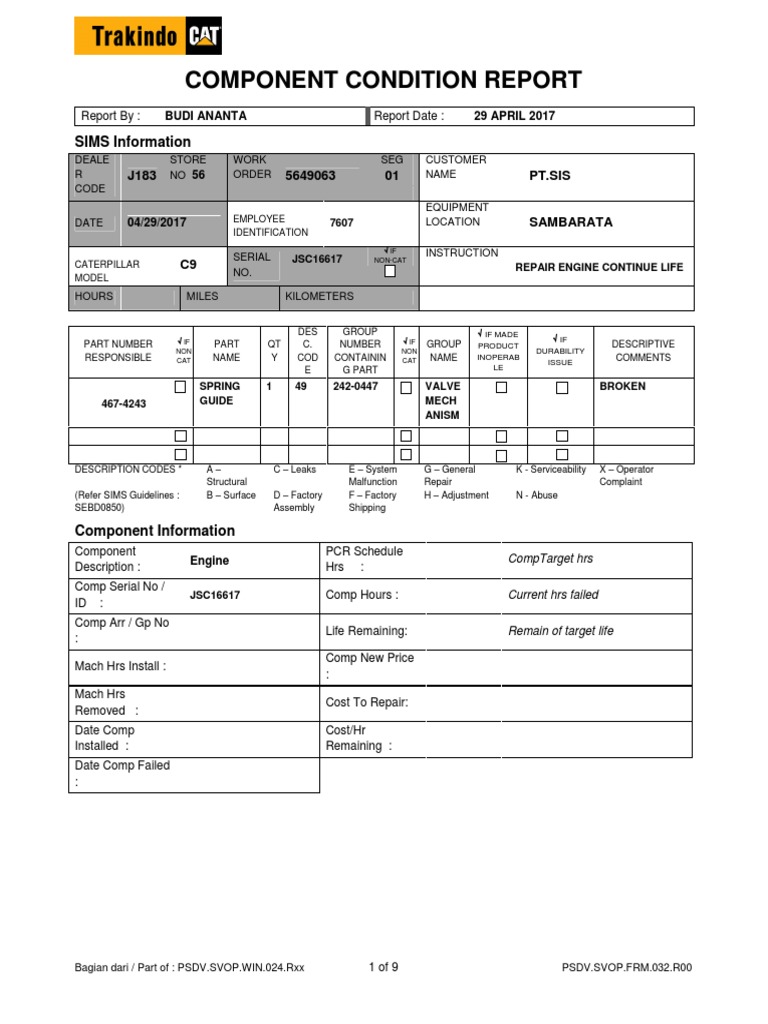 Component Condition Report DM007 | Download Free PDF | Cylinder (Engine ...