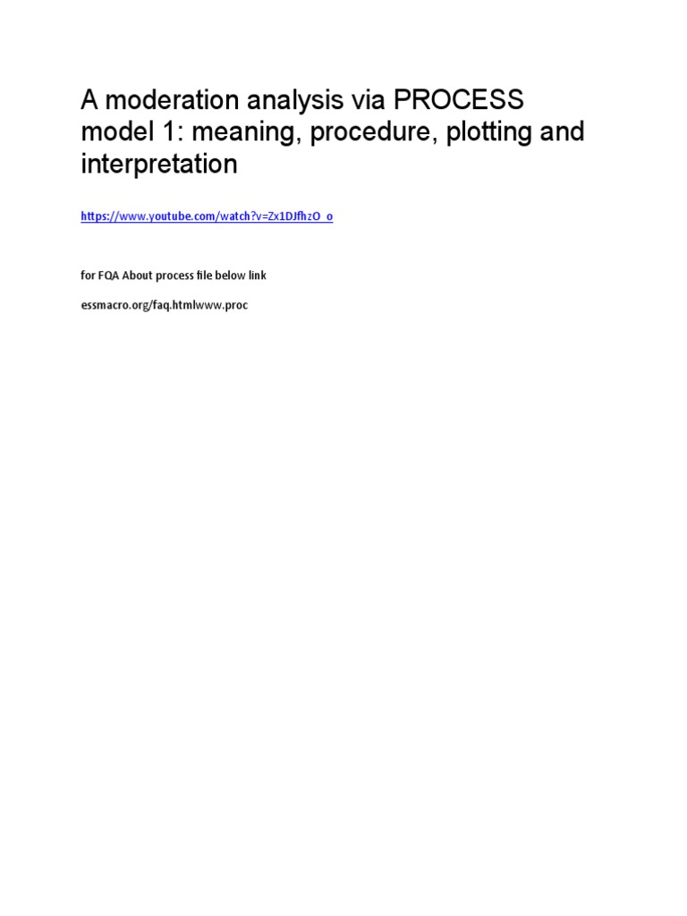 Moderation Analysis Via PROCESS Model 1 | PDF