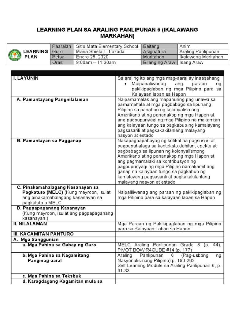 COT Lesson Plan... AP6 | PDF