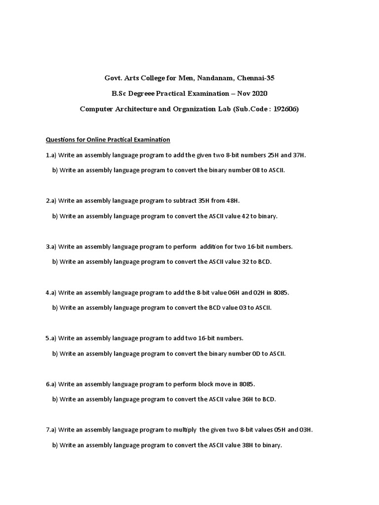 COA Practical Exam Questions 2025 | PDF | Binary Coded Decimal ...