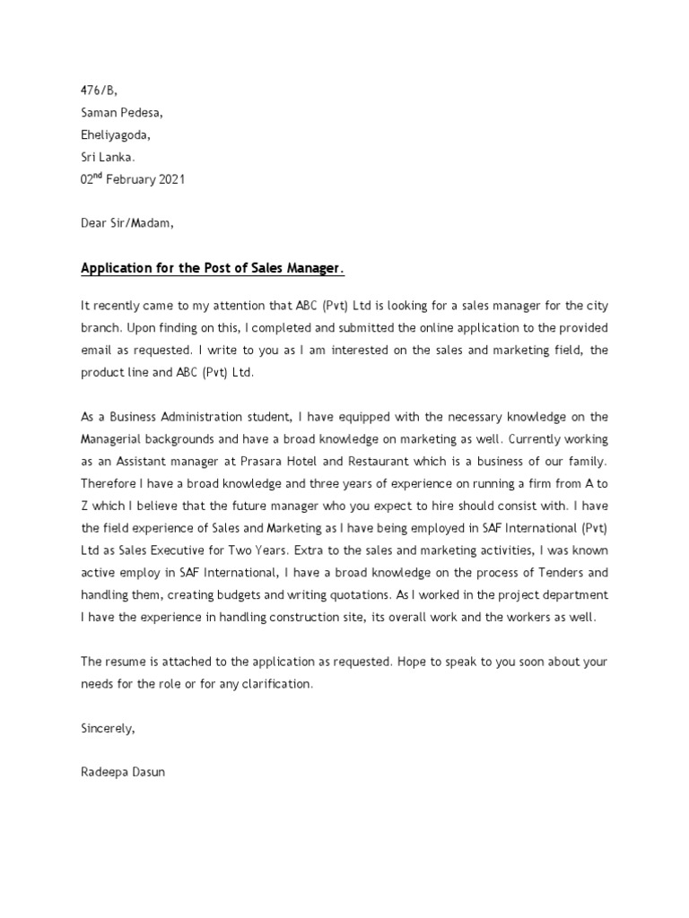 Covering Letter For Job Application | PDF