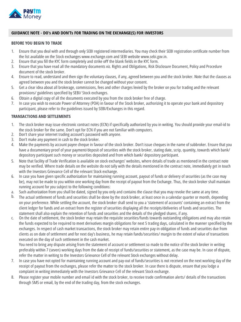 Before You Begin To Trade: Guidance Note - Do'S and Don'Ts For Trading ...