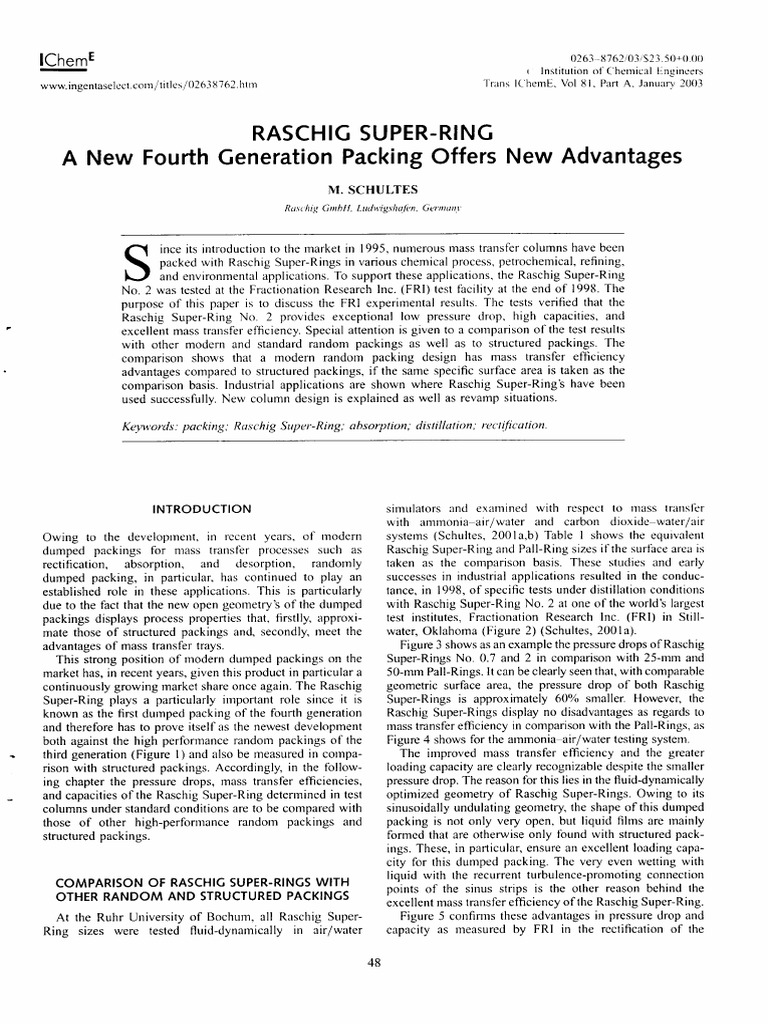 RASCHIG SUPER-RING - A New Fourth Generation Packing | PDF