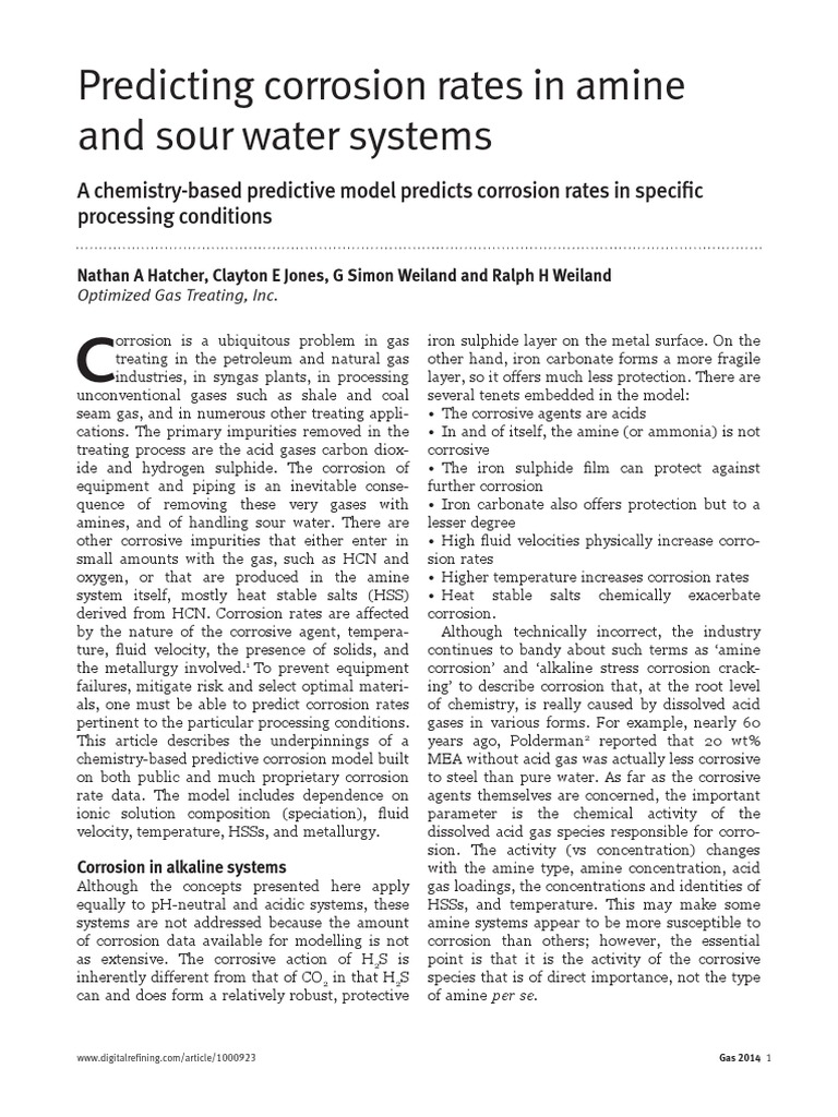 Predicting Corrosion Rates in Amine and Sour Water System | PDF ...