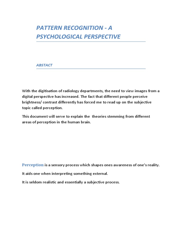 Pattern Recognition in Psychology | PDF | Mental Processes | Perception