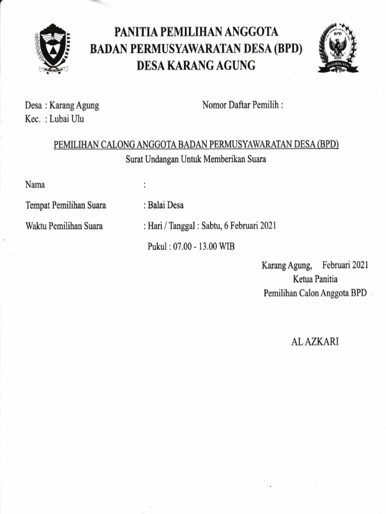 Undangan Pemilihan BPD | PDF