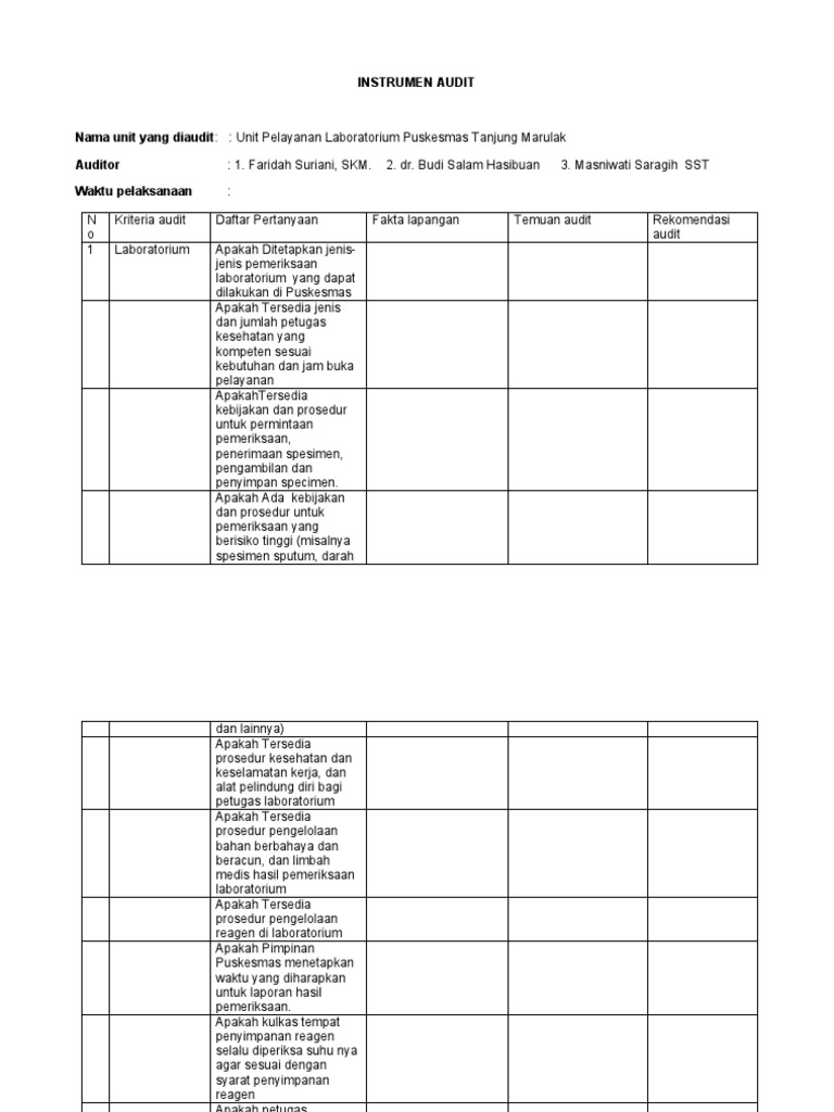 INSTRUMEN AUDIt Laboratorium | PDF