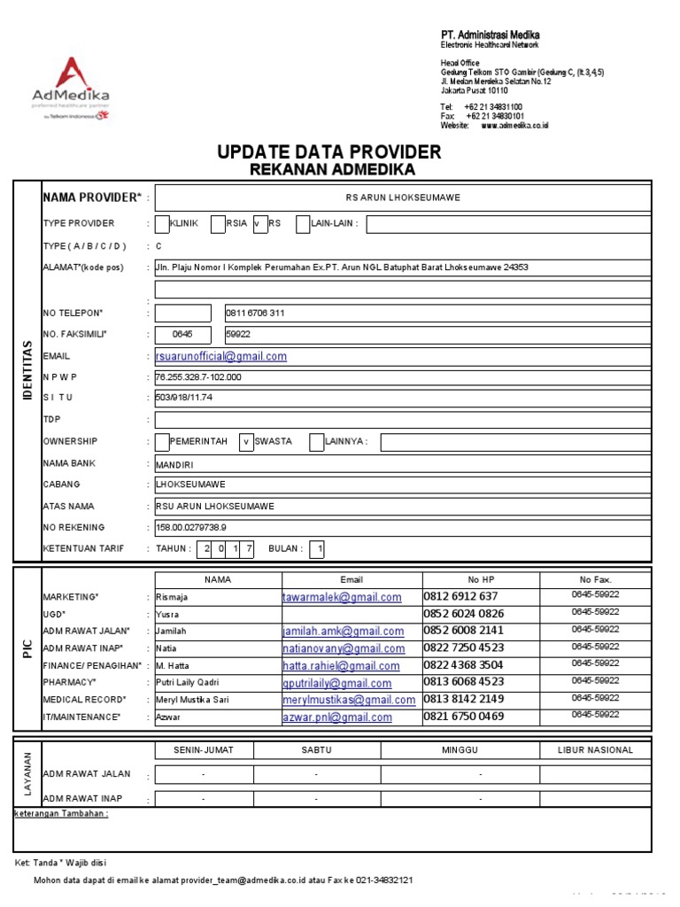 Form Pengkinian Data Provider (UpDate 2016) | PDF