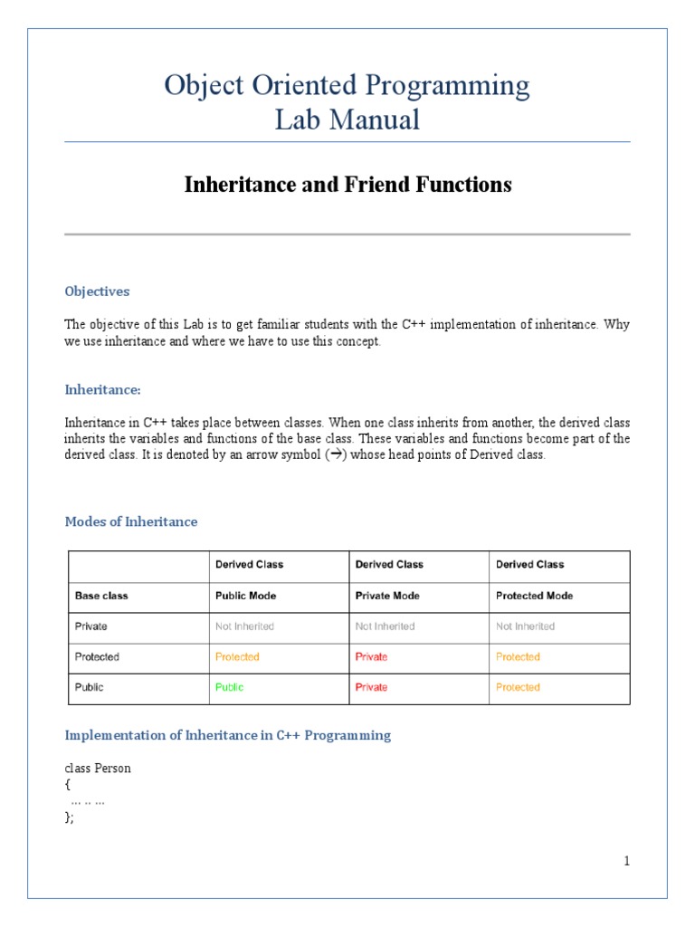 Object Oriented Programming Lab 06 Inheritance And Friend Functions Pdf Class Computer