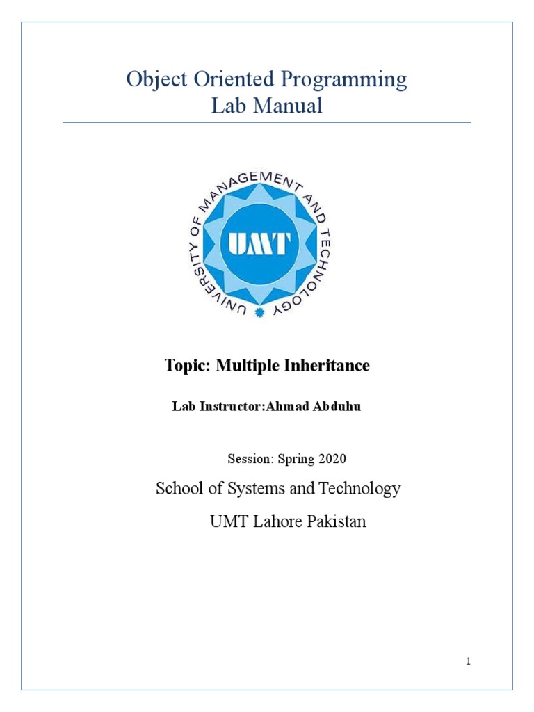 Object Oriented Programming Lab 09 Multiple Inheritance Pdf Inheritance Object Oriented