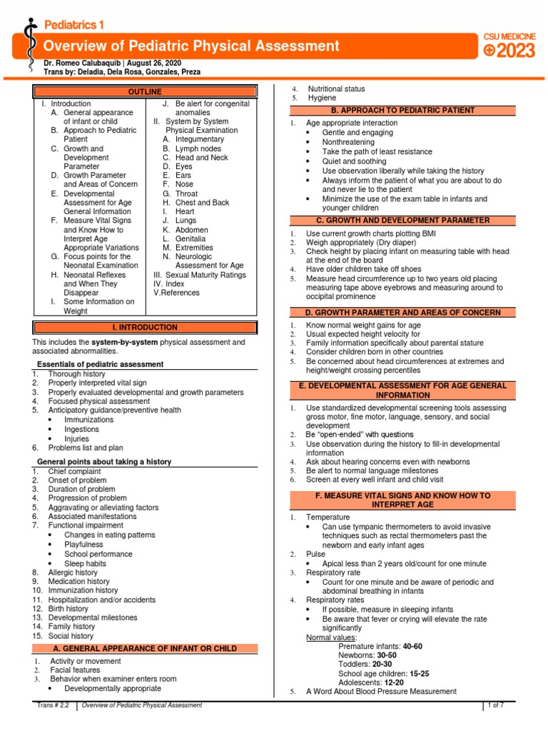 Overview of Pediatric Physical Assessment | PDF | Infants | Puberty