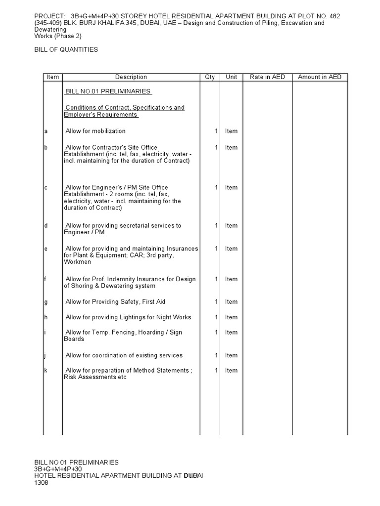 BOQ - Structure Works | PDF | Deep Foundation | Dubai