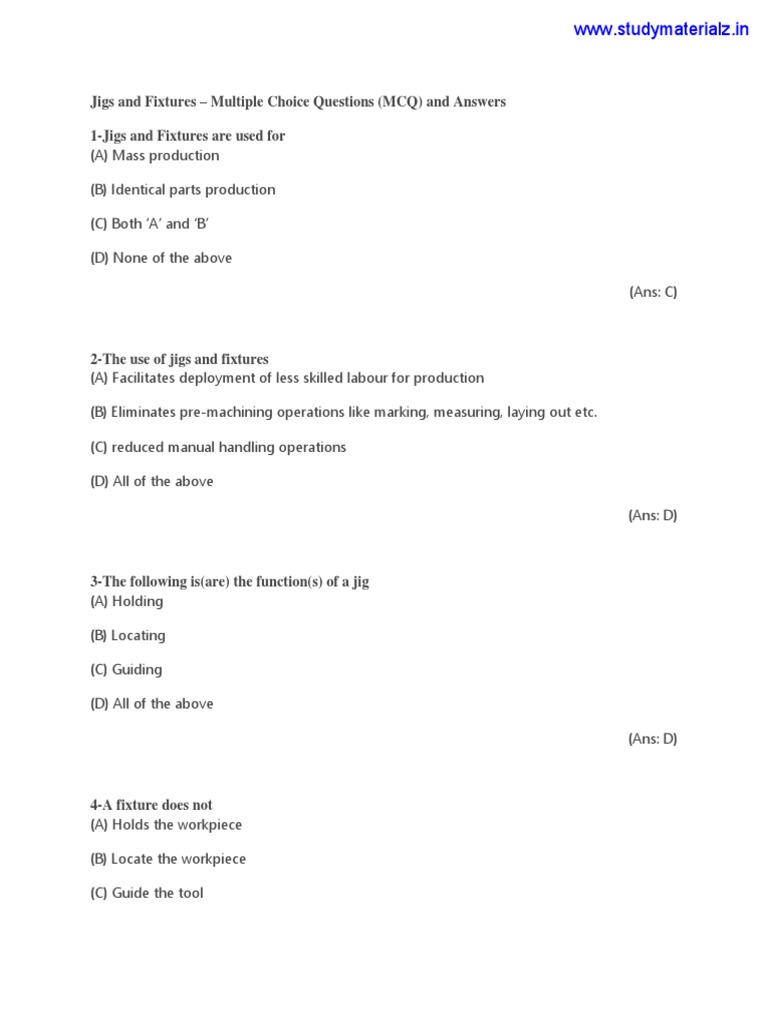 Jigs and Fixtures - Multiple Choice Questions (MCQ) and Answers 1-Jigs ...