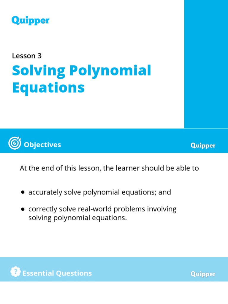 Solving Polynomial Equations: Lesson 3 | PDF | Factorization | Polynomial