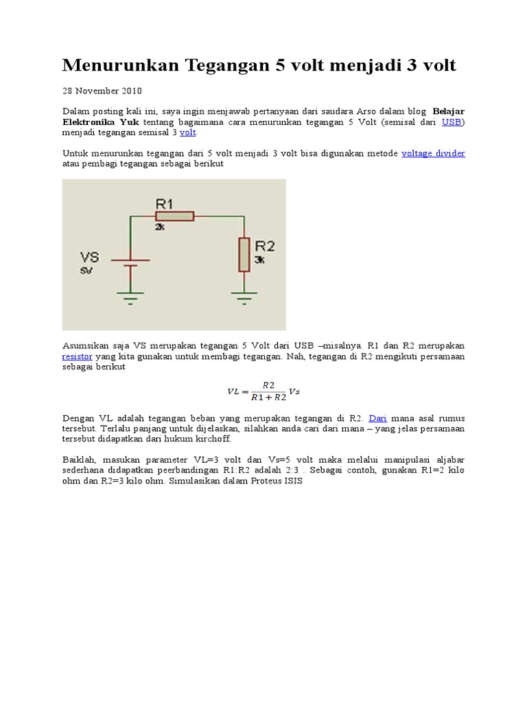 Menurunkan Tegangan 5 Volt Menjadi 3 | PDF