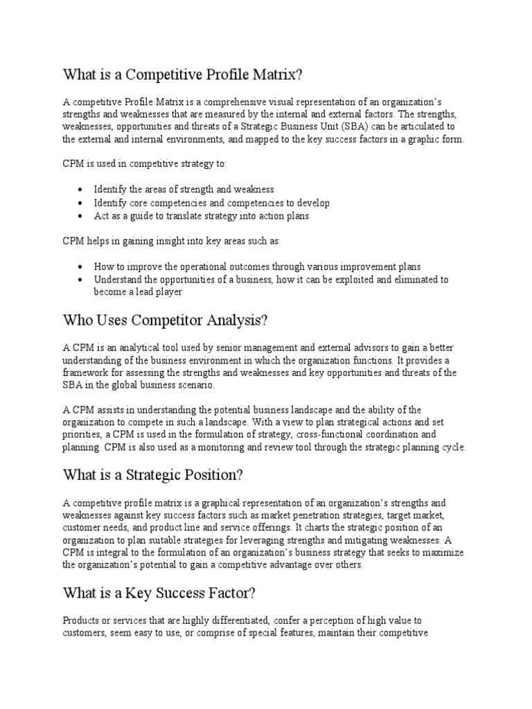 What Is A Competitive Profile Matrix | Download Free PDF | Strategic ...