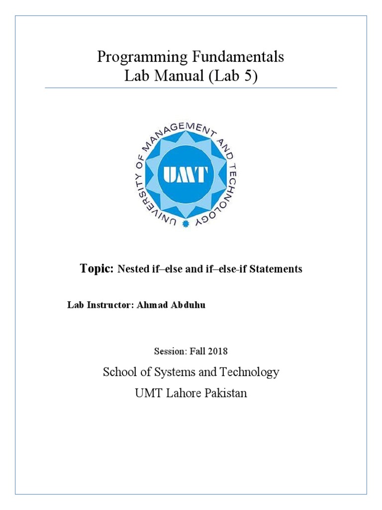 Programming Fundamentals Lab 05 (Nested If-Else and If-Else-If Statements) | PDF | Computer ...