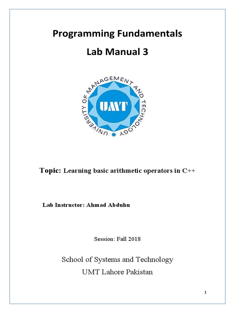 Programming Fundamentals Lab 03 Arithmetic Operators Pdf Mathematical Notation Computer