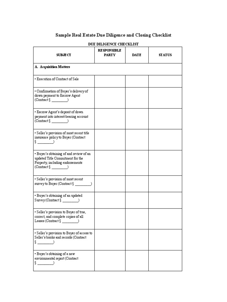 Real Estate Due Diligence Checklist | PDF | Title Insurance | Loans