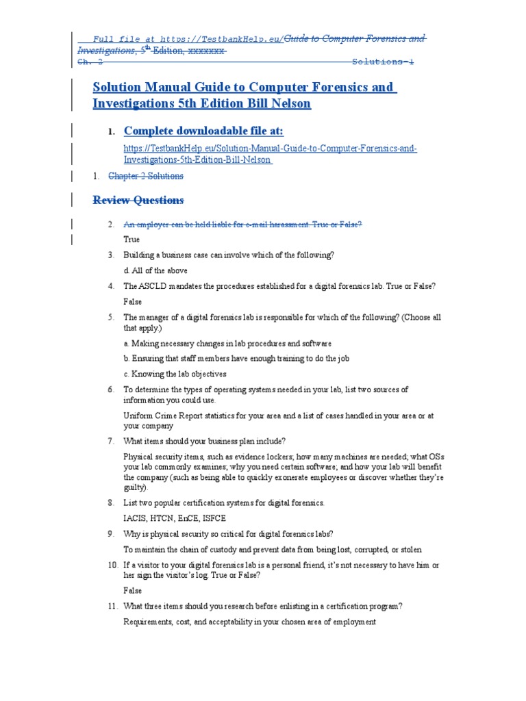 Guide to Computer Forensics and Investigations Solutions | PDF ...