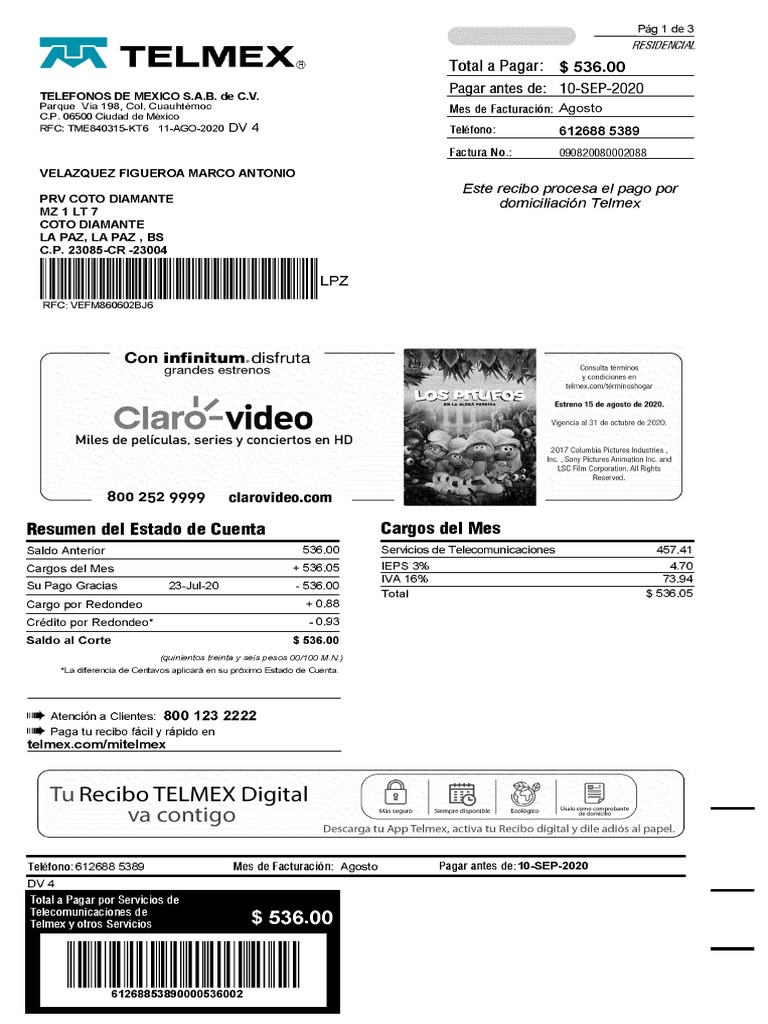 Recibo Telmex | PDF