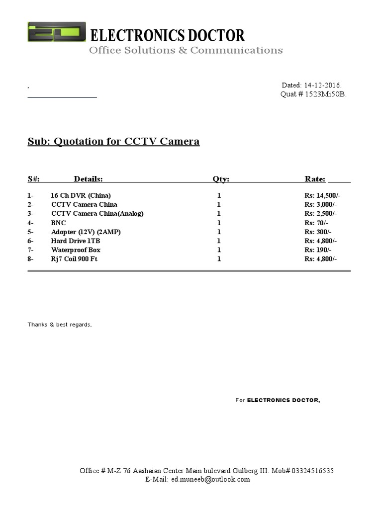 CCTV Camera Qoutation | PDF