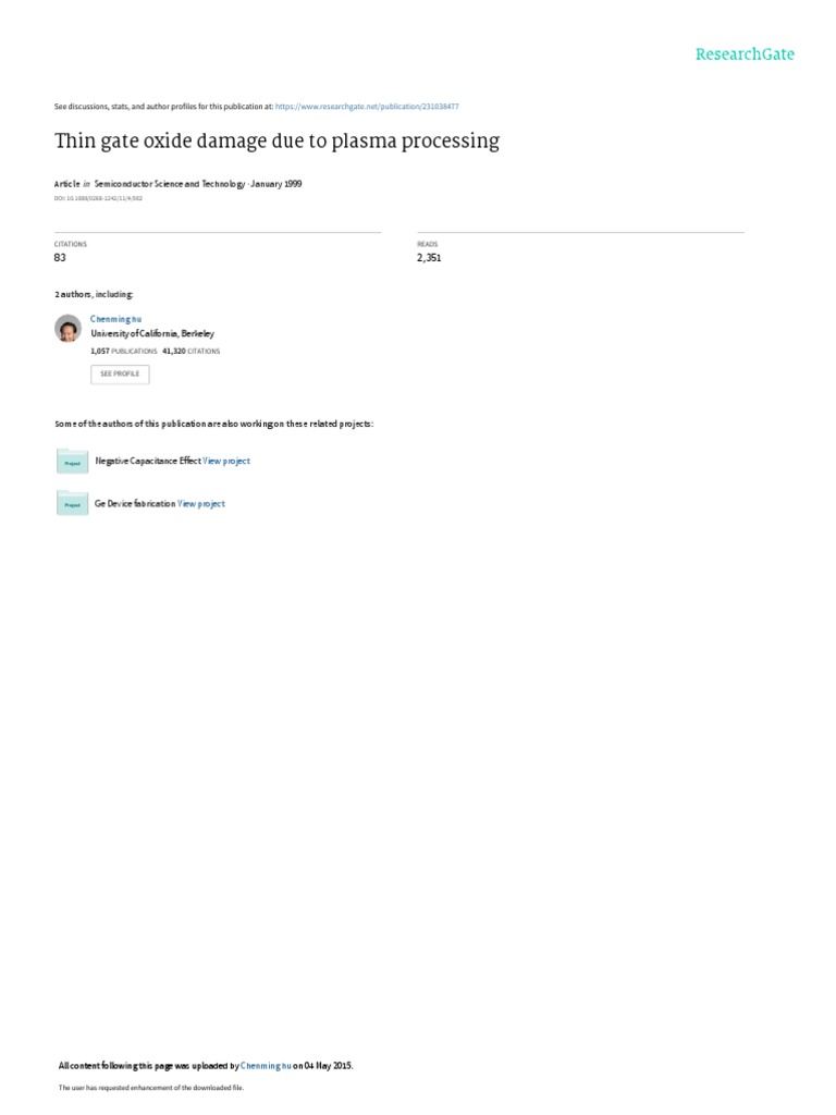 Thin Gate Oxide Damage Due To Plasma Processing | PDF | Mosfet | Field ...