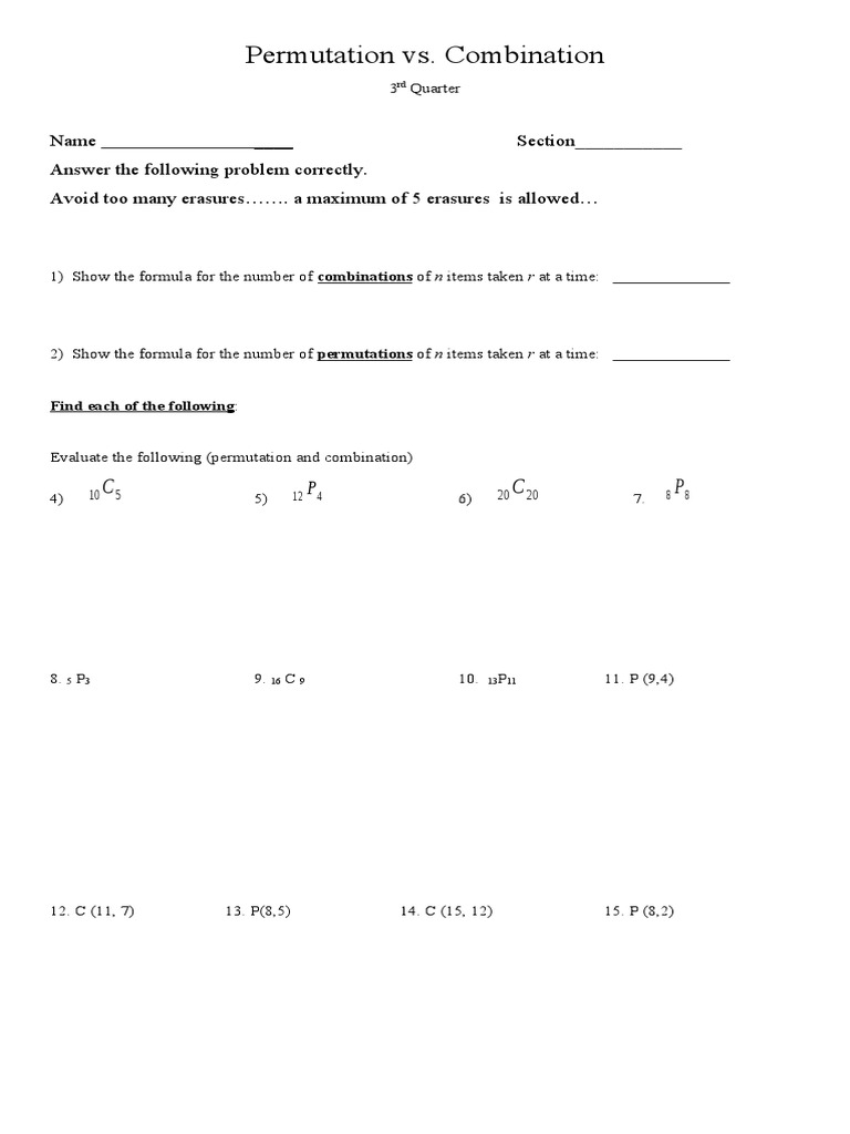 Permutation and Combination Activity | PDF | Teaching Mathematics