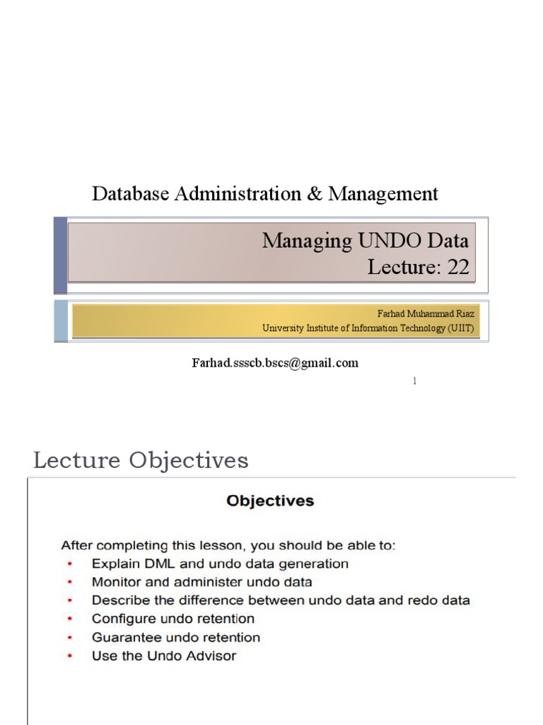 Database Administration & Management: Managing UNDO Data Managing UNDO Data | PDF | Database ...