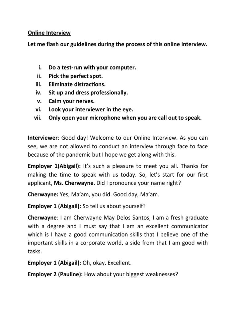 Online Interview Script | PDF | Employment | Business