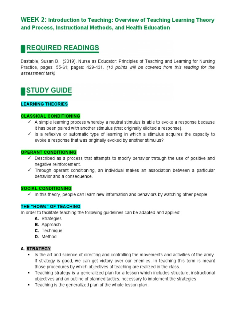 Week 2 - Intro To Teaching | Download Free PDF | Classical Conditioning ...