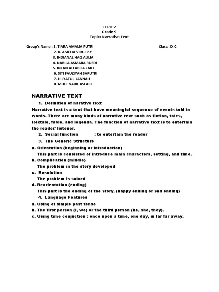 LKPD 2 Grade 9 Topic: Narrative Text | PDF | Cinderella